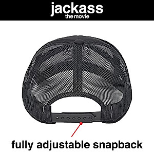 MTV Jackass Embroidered Skull and Crutches Logo Adjustable Cotton and Mesh Trucker Hat with Curved Brim, Black, One Size