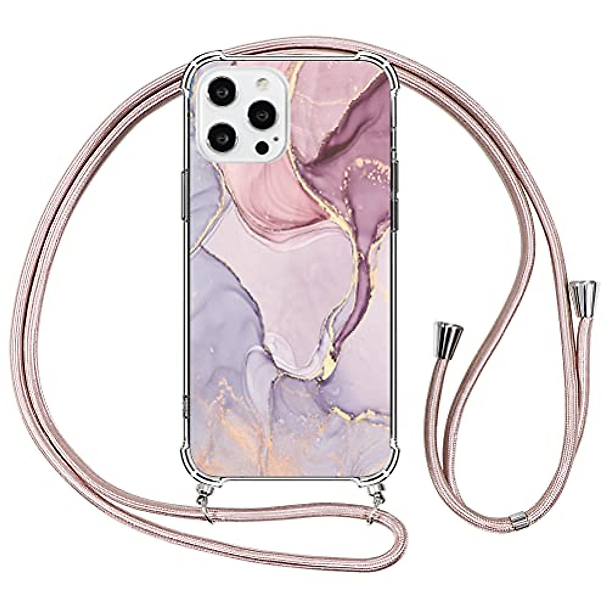 Eouine Crossbody Case for iPhone 12 Mini [5.4"] Painted iPhone 12 Mini Case with Neck Cord Lanyard Strap Pink [Hard Backplane] Anti-Scratch Transparent Silicone TPU Adjustable Necklace Strap Cover