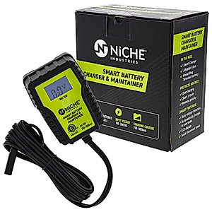 NICHE 1-Amp Fully-Automatic LCD Smart Battery Charger 6V/12V Trickle Maintainer for Motorcycle Car Truck UTV ATV Boat