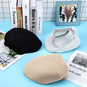 Newsboy Beret Hat Mens Mesh Flat Cap Mens Flat Hat Breathable Summer Newsboy Hat Cabbie Flat Cap Flat Caps for Men (Classic Colors,3 Pieces)