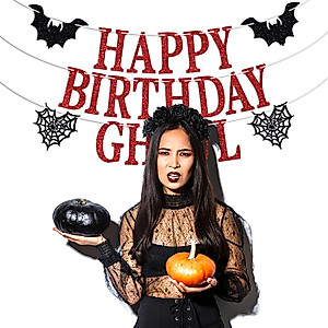 Happy Birthday Ghoul Banner, Happy Booday/Halloween Happy Birthday Bunting Sign, Horror Ghost Themed Birthday Party Decorations Supplies for Men Women