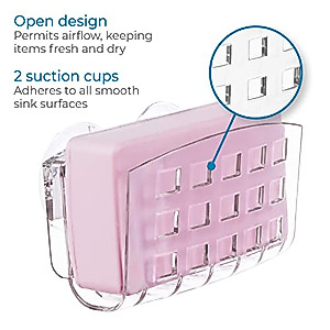 iDesign BPA-Free Plastic Sponge Holder for Kitchen Sink with Suction Cups, Ideal for Kitchen Sinks and Bathroom Organization, 2.3" x 5.2" x 3.7", Clear