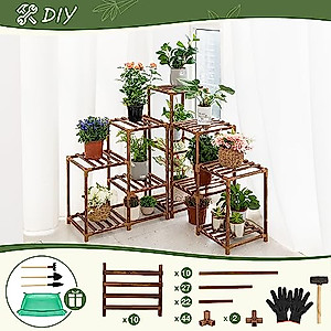 Uneedem Wood Plant Stand Indoor Outdoor Corner Plant Shelf Stand, 5 Tiered 10 Potted Flower Plant Stands for Indoor Plants Multiple, Plant Shelves Stands Rack for Living Room, Patio, Balcony
