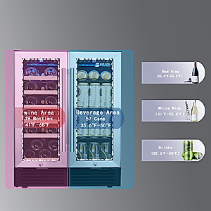 Anwick 24" Wine Cabinet Refrigerator Dual Zone Built-in or Freestanding Refrigerator Home Built-in Wine Cabinet with Stainless Steel Tempered Glass Door and Temperature Memory