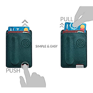 Phone Wallet Stick On Made of Imitation Leather with Stand and RFID Blocking Ideal Phone Card Holder for Credit Cards and ID Card Compatible with Most Smartphones (Green)