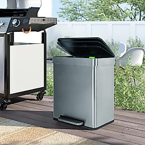 MGHH Trash Can,16 Gallon (2X30L) Dual Garbage Can with Mute Metal Waste Bin, Stainless Steel Double Compartment Classified Recycle Garbage Pedal Dustbin,Suit for Kitchen,Office,Bedroom