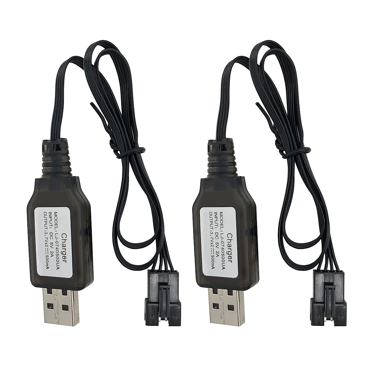 SM-4P Charger for RC Car/Boat/Gel Ball Blaster 7.4V Li-ion Battery, USB Charging Cable 2-Pack