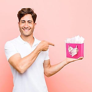 ysmile Small Gift Bag with Tissue Paper for Girl Women Mother Aniversary Birthday Party Baby Shower Valentine 7.8" - Pink Heart