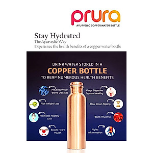 PRURA Pure Printed Copper Water Bottle - Leak Proof Ayurvedic Drinkware Copper Vessel for Sports, Gym, Outdoors, Yoga, Health Benefits (30 oz)