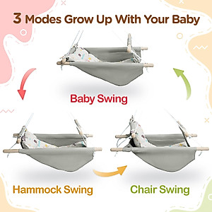 Baby Swing for Baby and Toddler, Canvas Baby Hammock Swing Indoor and Outdoor with Safety Belt and Mounting Hardware, Wooden Hanging Swing Seat Chair for Baby up to 4 Year - Cute Animal