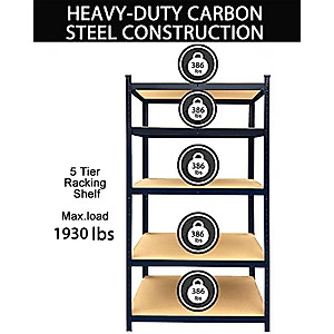 JAOSY Garage Storage Shelves Heavy Duty, Adjustable Shelves 28" Lx12 Wx59 H Shelving Unit with 5-Shelf, Racking Shelf Heavy Duty Garage Shelving Storage Shelves Black Metal Shelf