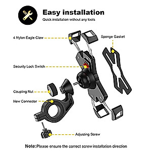 visnfa New Bike Phone Mount with Stainless Steel Clamp Arms Anti Shake and Stable 360° Rotation Bike Accessories/Bike Phone Holder for Any Smartphones GPS Other Devices Between 4 and 7 inches