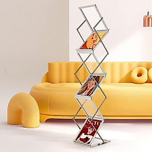 Displayfactory Magazine Rack,Catalog Literature Rack, 6 Pockets,Pop up Aluminum Brochure Display Stand Foldable with Carrying Bag for Office,Store, Exhibition & Trade Show