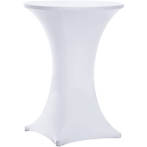 Tina's 2 Pack Spandex Cocktail Table Covers White 30x42 Inch, Fitted Stretch Cocktail Tablecloth for Round Tables (2PC 30X42 White)