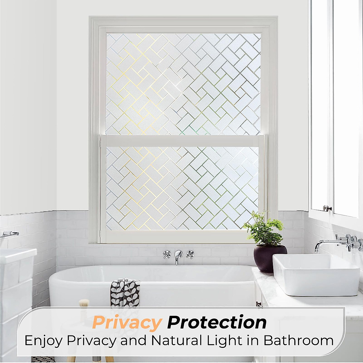 Coavas Window Privacy Film Non-Adhesive Privacy Window Film Frosted Glass Window Film Sun Blocking Window Film Heat Control UV Blocking for Home Office, 17.5 x 78.7 inches