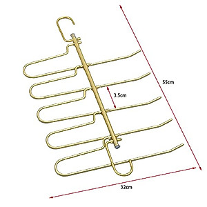 Gold Aluminum Alloy Magic Pants Hangers Space Saving Closet Hangers 5 Layers 4 Uses Multi Functional Pants Rack Heavy Duty Wardrobe Organizer Racks for Jeans, Suit Pants， Towel (2 Pack)