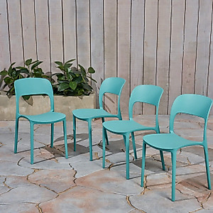 Christopher Knight Home Dean Outdoor Plastic Chairs (Set of 4), Teal
