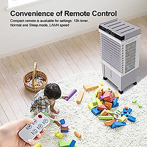 Uthfy Evaporative Air Cooler, Swamp Cooler with 5.3 Gallon Reservoir, 4 Ice Box, Remote, 12H Timer, 70°Oscillation Air Cooler Cooling Fan with 3 Speeds for Bedroom Home Office