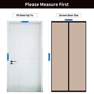 Magnetic Insulated Door Curtain, Thermal Door Cover Door Screen Auto Closer Self-Closing Privacy Screen Door for Air Conditioner Room, Patio, Bedroom-Hands Free, Fit Doors Size Up to 34" x 80", Coffee
