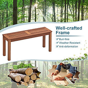 SPORFIT Wooden Outdoor Bench, 2-Seater Backless Garden Bench, Solid Weatherproof Wood Frame for Outdoors, 39.5” Long Slatted Patio Bench for Entryway, Porch, Backyard, Lawn, Natural