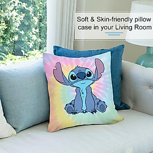 NUIGUBF Compatible with Disney Lilo & Stitch Cartoon Cute Pattern Decorative Cushion Cover, Children's Super Soft Pillowcase Home Soft & Comfortable 18x18 inches (Double-Sided)