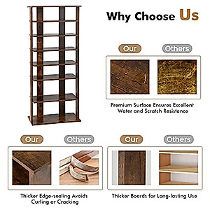 COSTWAY 7 Tiers Shoe Rack, Double Rows Vertical Tall Narrow Patented Shoe Organizer, Free Standing Shoe Rack for Small Space, Entryway, Closet, Living Room, Bedroom (Rustic Brown)
