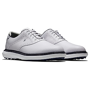 FootJoy Men's Traditions Spikeless Golf Shoe, White/White/Navy, 9