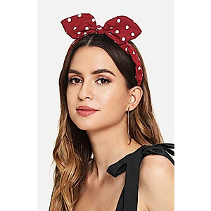 Huachi Bow Headbands for Girls Women Halloween Red Polka Dot Headwrap Cute Turban Hair Hoop Knotted with Bunny Ears Vintage Hair Accessories
