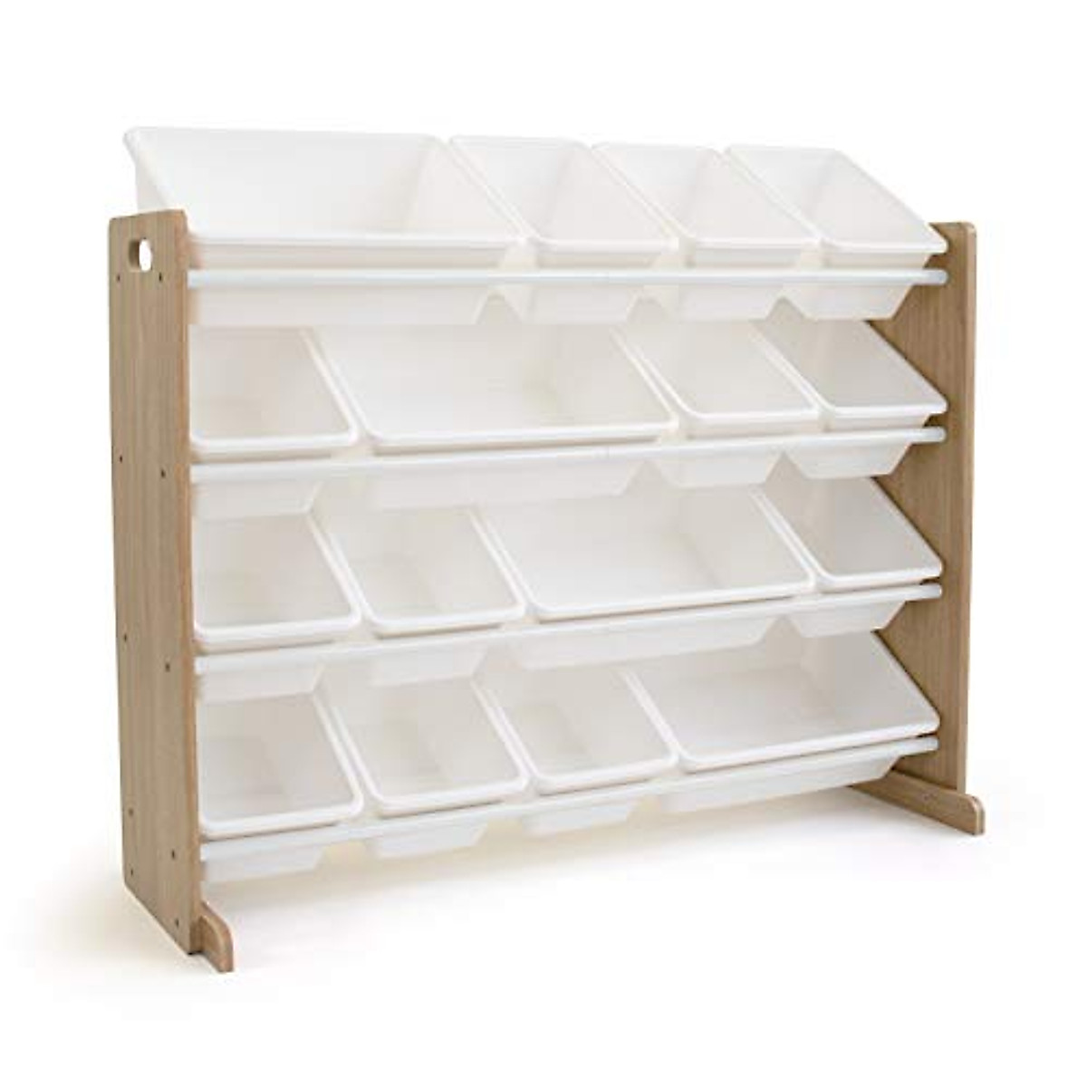 Humble Crew Extra-Large Toy Organizer, 16 Storage Bins, Universal, Natural/White & Humble Crew, White Kids Wood Square Table and 2 Chairs Set