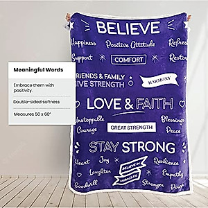Get Well Soon Gift For Women - Care Package, Healing Compassion Blanket for Cancer Chemo Care, After Surgery, Depression, Recovery, Sympathy for Women and Men (Blanket, Card, Box), PURPLE
