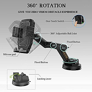 WUITIN Truck Phone Holder Mount,Car Phone Holder,Dashboard Windshield Phone Holder 16.9 inch Long Arm,Super Suction Cup Compatible with Pickup Truck,Commercial Truck and All Phone