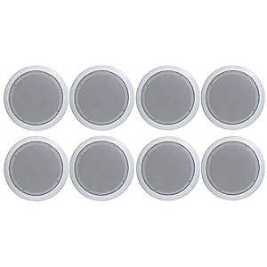 Pyle PDIC51RD 150 Watt 5.25 Inch Round Flush Mount in-Wall or Ceiling Home Audio Subwoofer Speaker System, Pack of 8, White