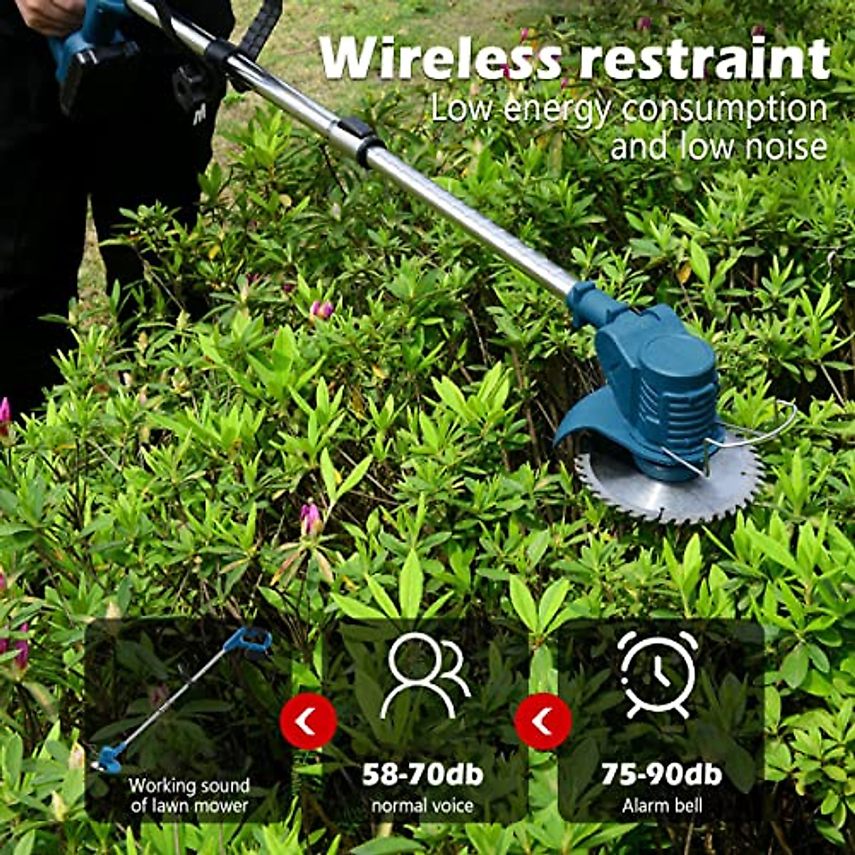 DARUOAND A2B Cordless Grass Trimmer Electric Lawn Mower Adjustable Height Weed Wacker 6000 RPM Household Portable Garden Yard Trimming Machine Suitable for Park Villa Undershrub A2B(Blue)