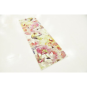 Unique Loom Lyon Collection Modern Watercolor Floral Area Rug, 2 x 6 ft, Ivory/Pink