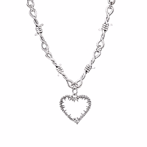 Sacina Gothic Barbed Wire Heart Necklace, Zinc Alloy Heart Pendant, Goth Jewelry Gift for Women