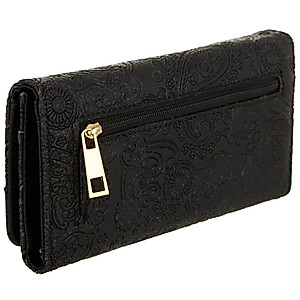 Stone Mountain Embossed Paisley Leather Flap Checkbook Wallet Black