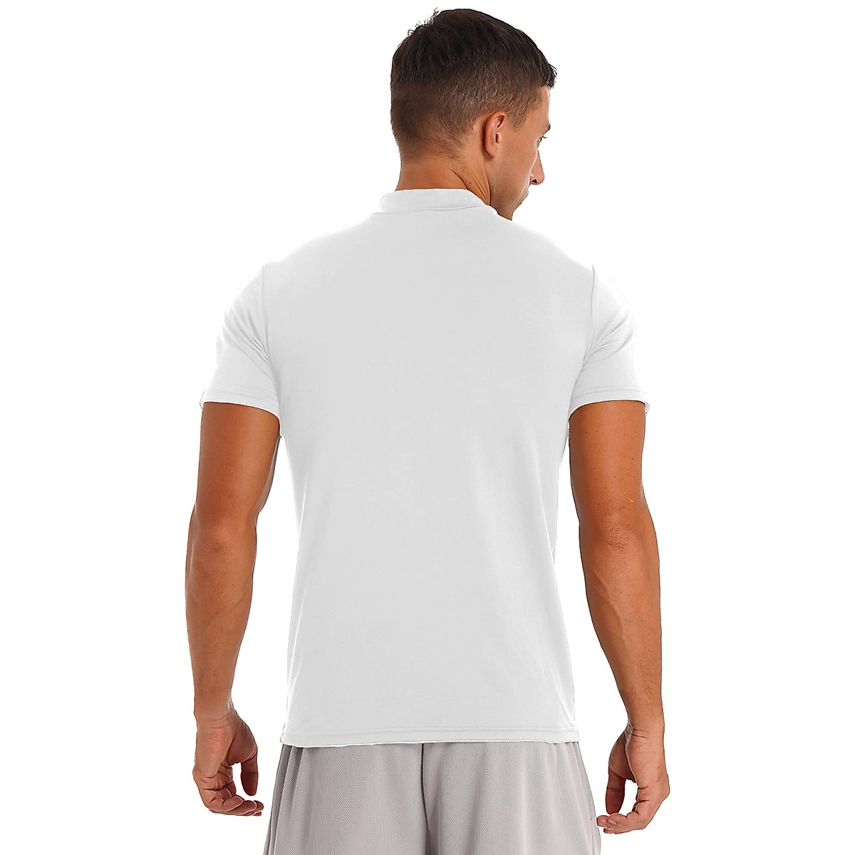 JEATHA Mens Mock Turtleneck Pullover T-Shirt Top Short Sleeve Solid Undershirt Base Layer Undershirt White New Large
