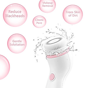 Waterproof Facial Cleansing Spin Brush Set with 4 Interchangeable Brush Heads - Electric Face Scrubber Cleanser Brush by CLSEVXY - Face brush for Deep Scrubbing, Gentle Exfoliating and Massaging