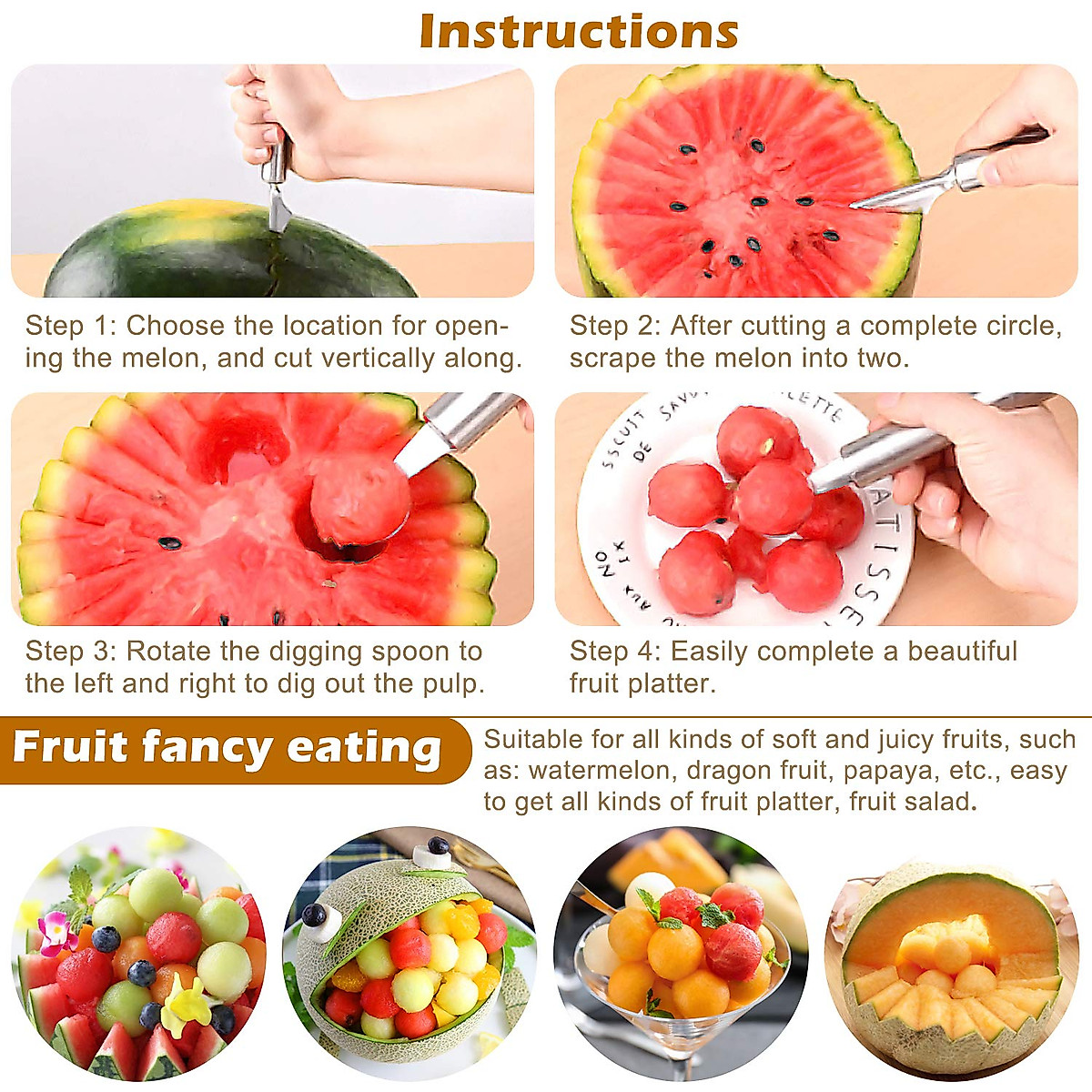 5 Pieces Culinary Drawing Decorating Spoon Set, Drizzle Spoons, Cooking Tweezers and Melon Baller Spoon, Professional Chef Tool for Decorating Plates