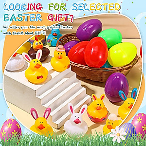 28 Sets Easter Eggs Filled with Rubber Duck, Plastic Egg Prefilled with Assorted Rubber Duck Multicolor Bunny Small Duck for Bathtub Toys, Easter Basket Stuffers and Party Favors, Class Prizes, 56 Pcs