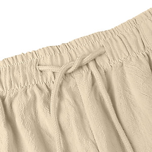 LVCBL Mens 3/4 Linen Capri Pants Elastic Waist Casual Loose Baggy Harem Pants Khaki M