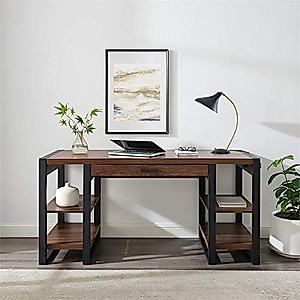 Walker Edison Industrial Wood Computer Writing Desk 4 Storage Shelves and Gaming Gamer Command Center Workstation Desk Home Office, 60 Inch, Dark Walnut