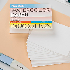 MEEDEN 4" x 3" Blank Watercolor Paper Cards, 5 Pcs Cold Press Mini Watercolor Paper Bulk, 100% Cotton Watercolor Paper Postcards for Adults & Students (140lb/300gsm), 5×10 Sheets