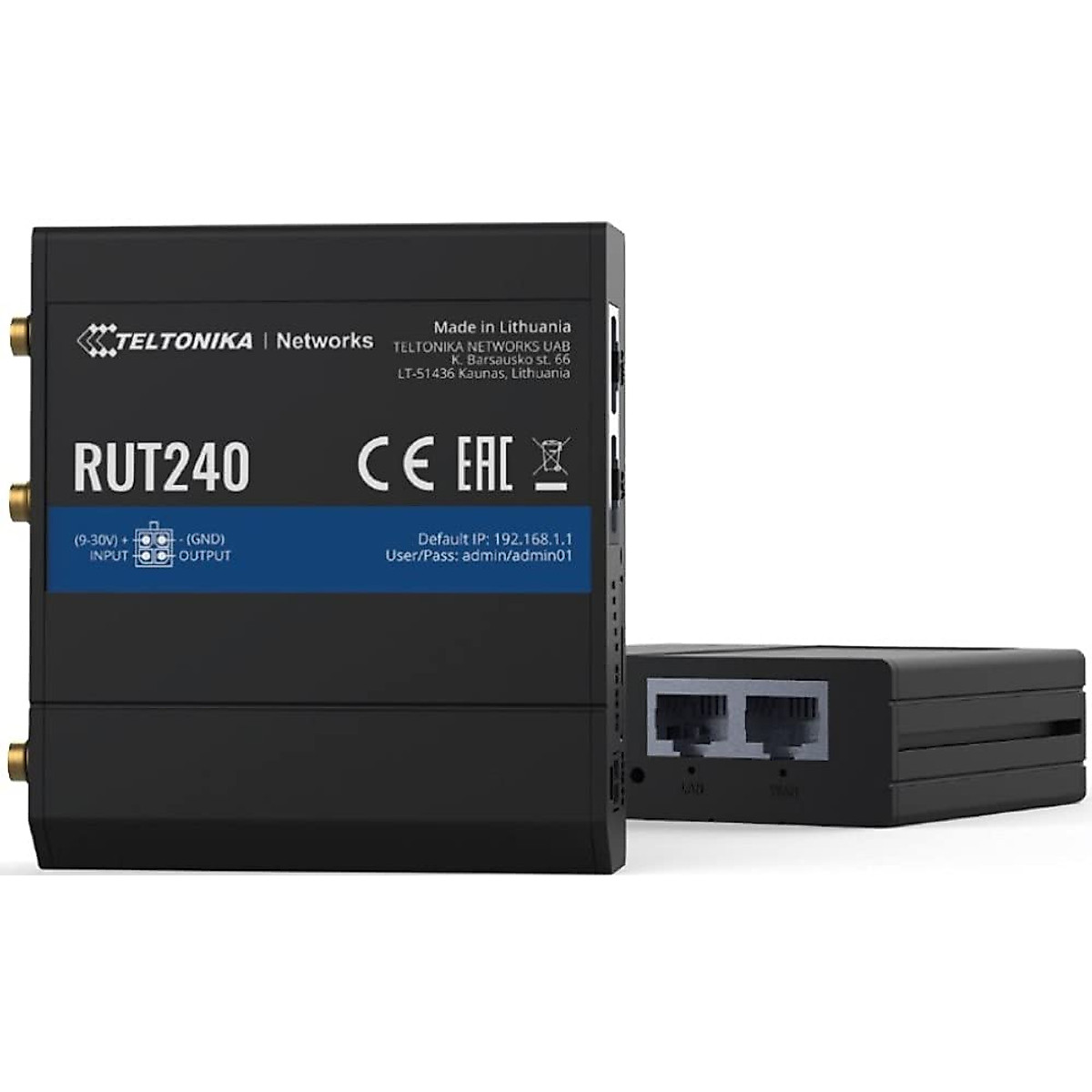 Teltonika RUT24002U000 Model RUT240 Industrial 3G/4G LTE Cellular Router for Verizon; Automatic Switch to Available Backup Connection; Wireless Access Point with Hotspot Functionality