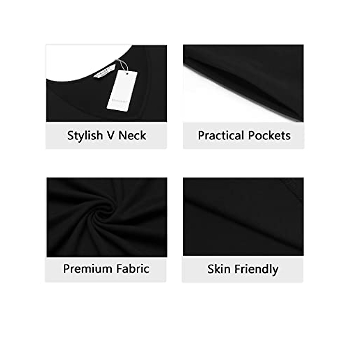 Ekouaer Plus Size Night Gowns for Women V Neck Sleepwear Cotton Knit Loungers Comfort Nightgown with Pockets (Black,XX-Large)