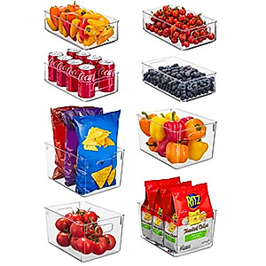 Set Of 8 Refrigerator Pantry Organizer Bins - 4 Big And 4 Small Clear Food Storage Baskets for Kitchen, Countertops, Cabinets, Freezer, Bedrooms, Bathrooms - Plastic Household Storage Containers