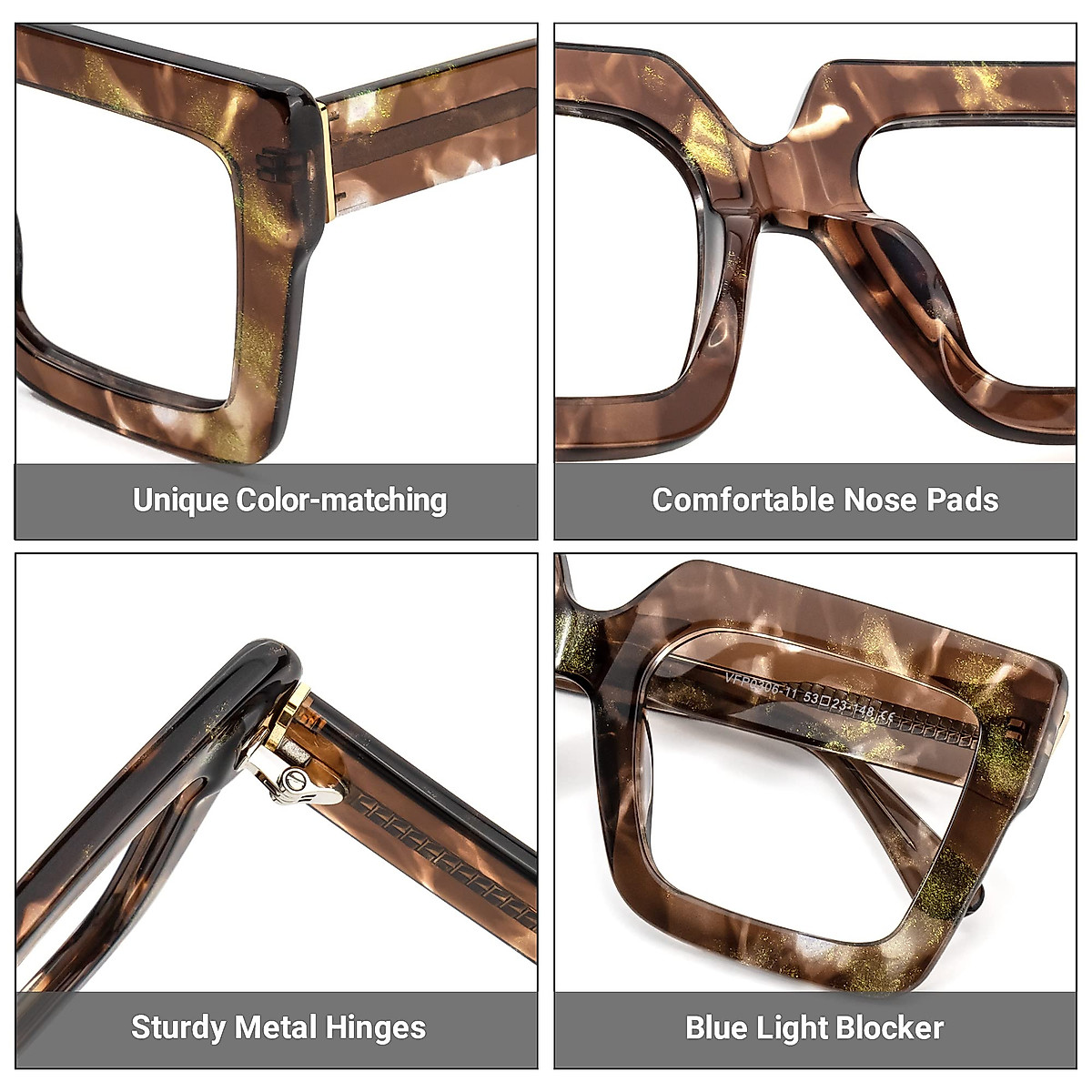 Zeelool Stylish Thick Oversized Square Eyeglasses for Women with Non-prescription Clear Lens Brandon VFP0306-11 Brown