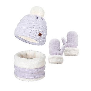 Toddler Hat Scarf And Glove Set Boy Girl Winter Pom Beanie Hat Neck Warmer Tube Mitten Gloves Ages 2-4 2t-4t 3-5 Fleece Lined