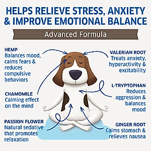 Hemp Calming Chews for Dogs - Dog Calming Chews - Natural Dog Anxiety Relief Treats - Separation, Stress, Barking, Thunderstorms, Lightning - Dog Anxiety Chews - 120 Calming Dog Treats