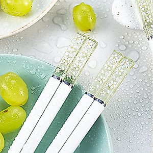 FYLFOTA Reusable Fiberglass Chopsticks Dishwasher Safe, Lightweight Japanese Style Amber Cherry Blossoms Chopstick, 5 Pairs Gift Set